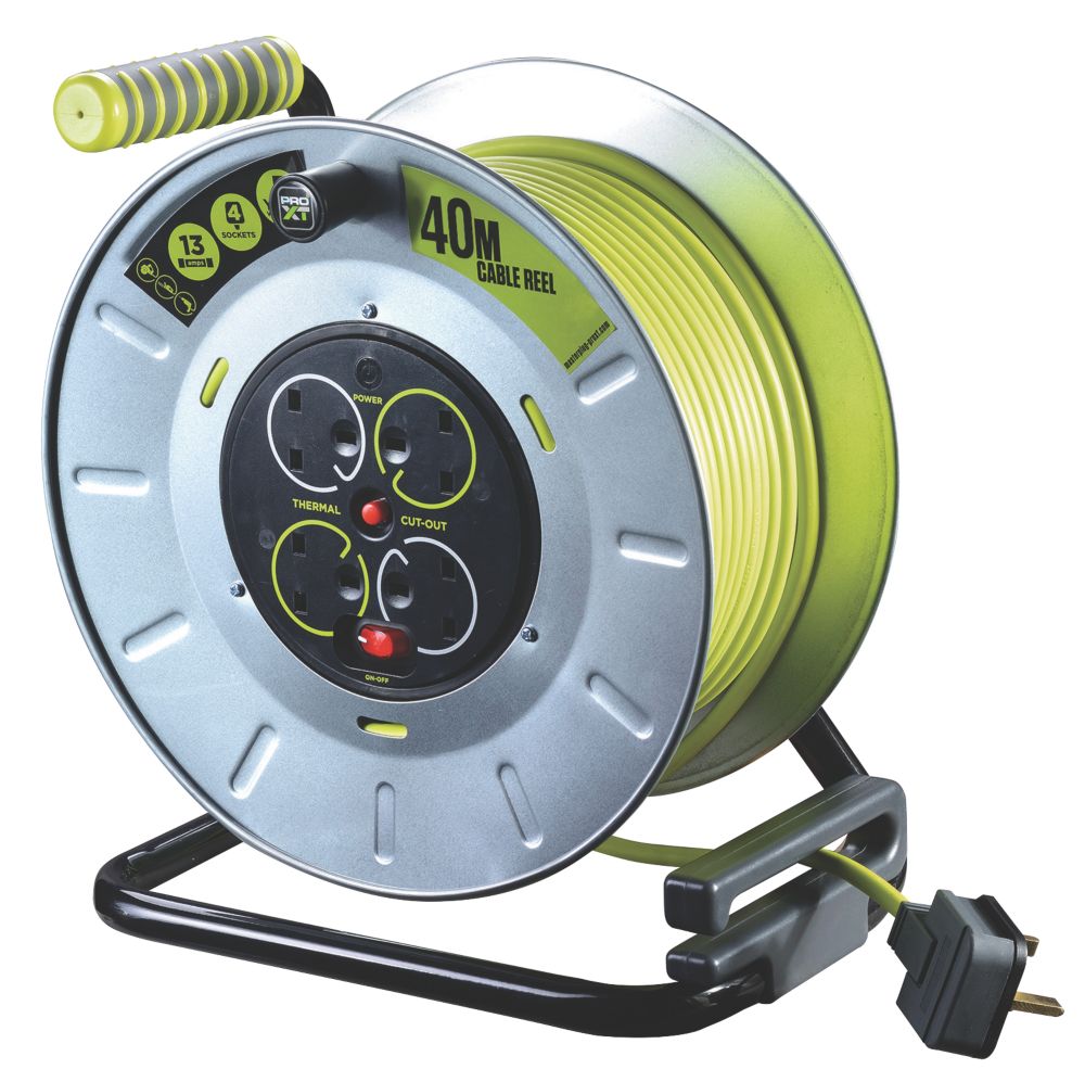 PRO XT OTLU40134SL-XD 13A 4-Gang 40m Cable Reel 240V - Screwfix