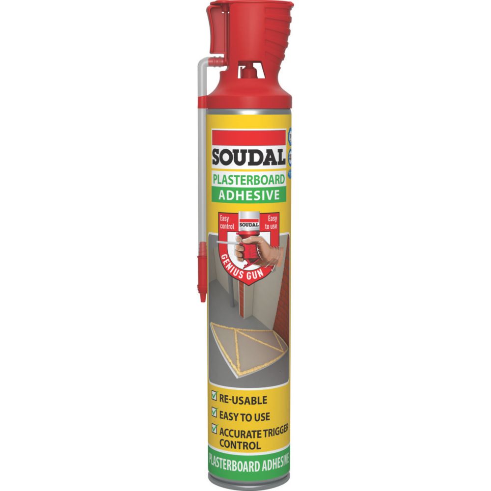 Soudal Genius Gun Plasterboard Adhesive PU Foam Hand-Held 750ml - Screwfix