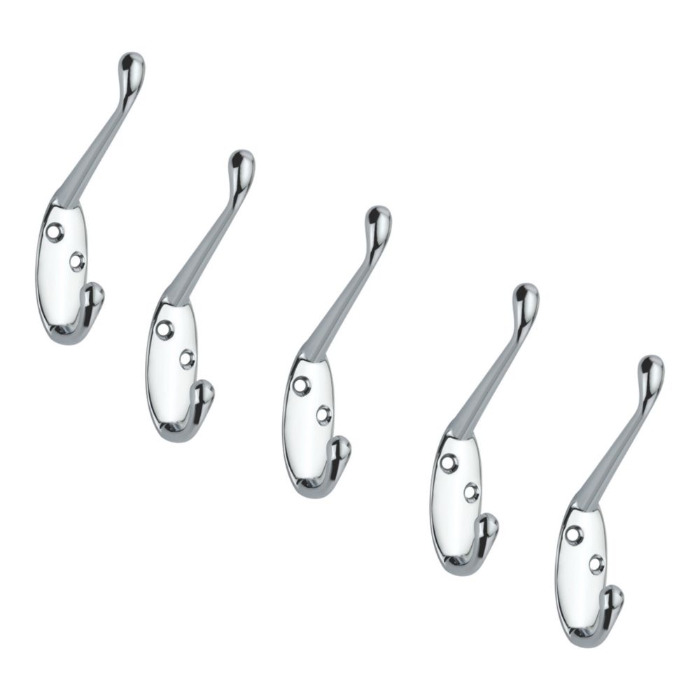 Essentials Coat & Hat Hooks Polished Chrome 86mm 5 Pack - Screwfix
