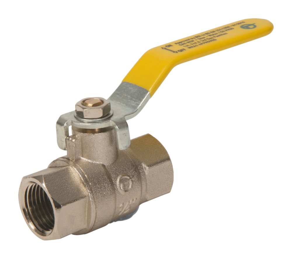 Tesla BSP Full Bore 1/2" Lever Ball Valve with Yellow Handle - Screwfix
