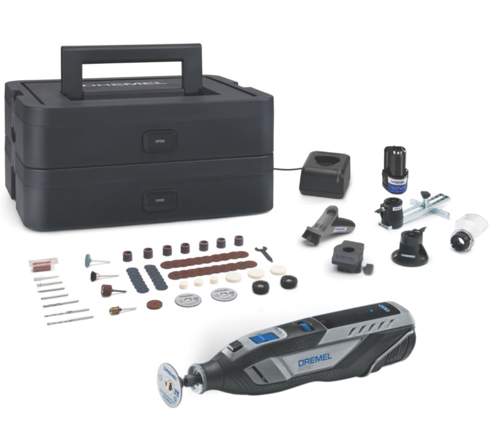 Dremel 8250-5/65 12V 2 x 2.0Ah Li-Ion Brushless Cordless Multi-Tool with Accessories 71 Piece ...