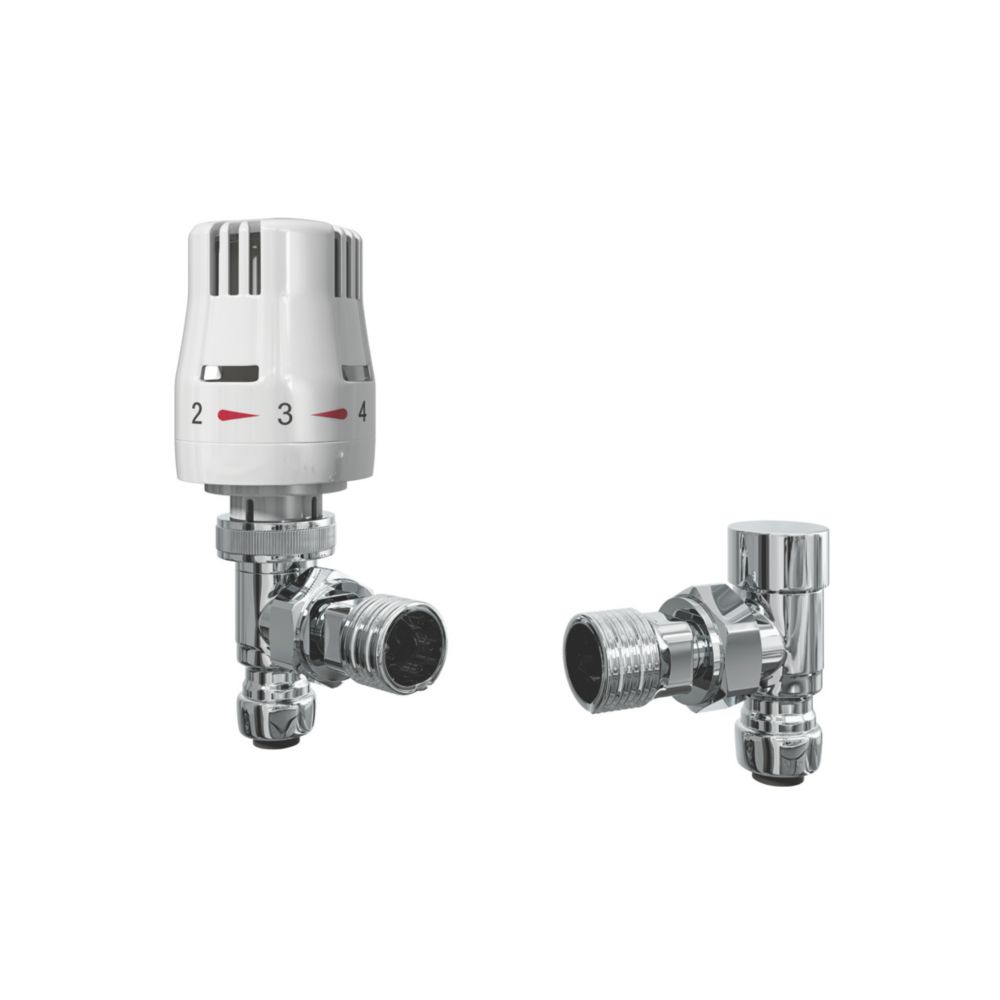 ETAL Push-fit 10mm x 1/2" White Angled Modern Thermostatic Radiator ...