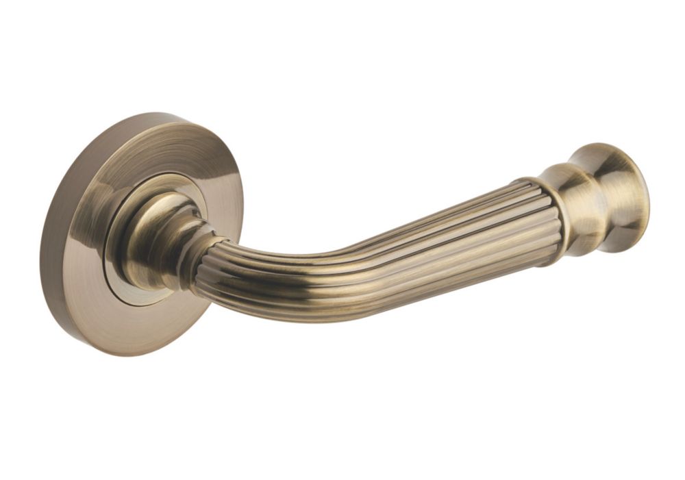 Designer Levers Whitby Lever on Rose Door Handle Pair Antique Brass ...