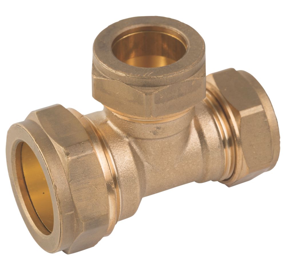 Midbrass Brass Compression Reducing Tee 1" x 3/4" x 3/4" - Screwfix
