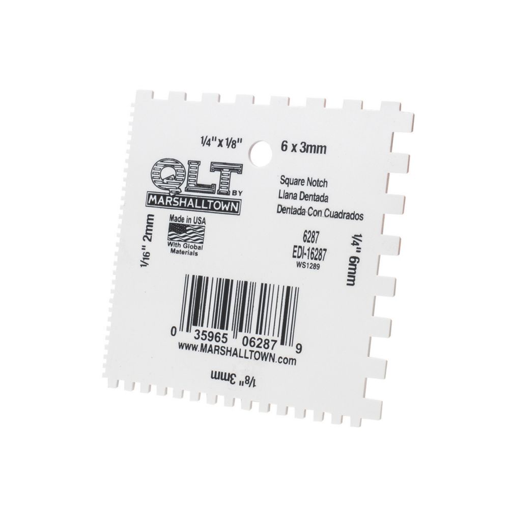 Marshalltown QLT 2, 3, 6 & 6 x 3mm Square Notch Tile Spreader 4" - Screwfix