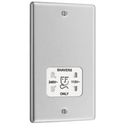 LAP 2-Gang Dual Voltage Shaver Socket 115 / 230V Brushed Stainless ...