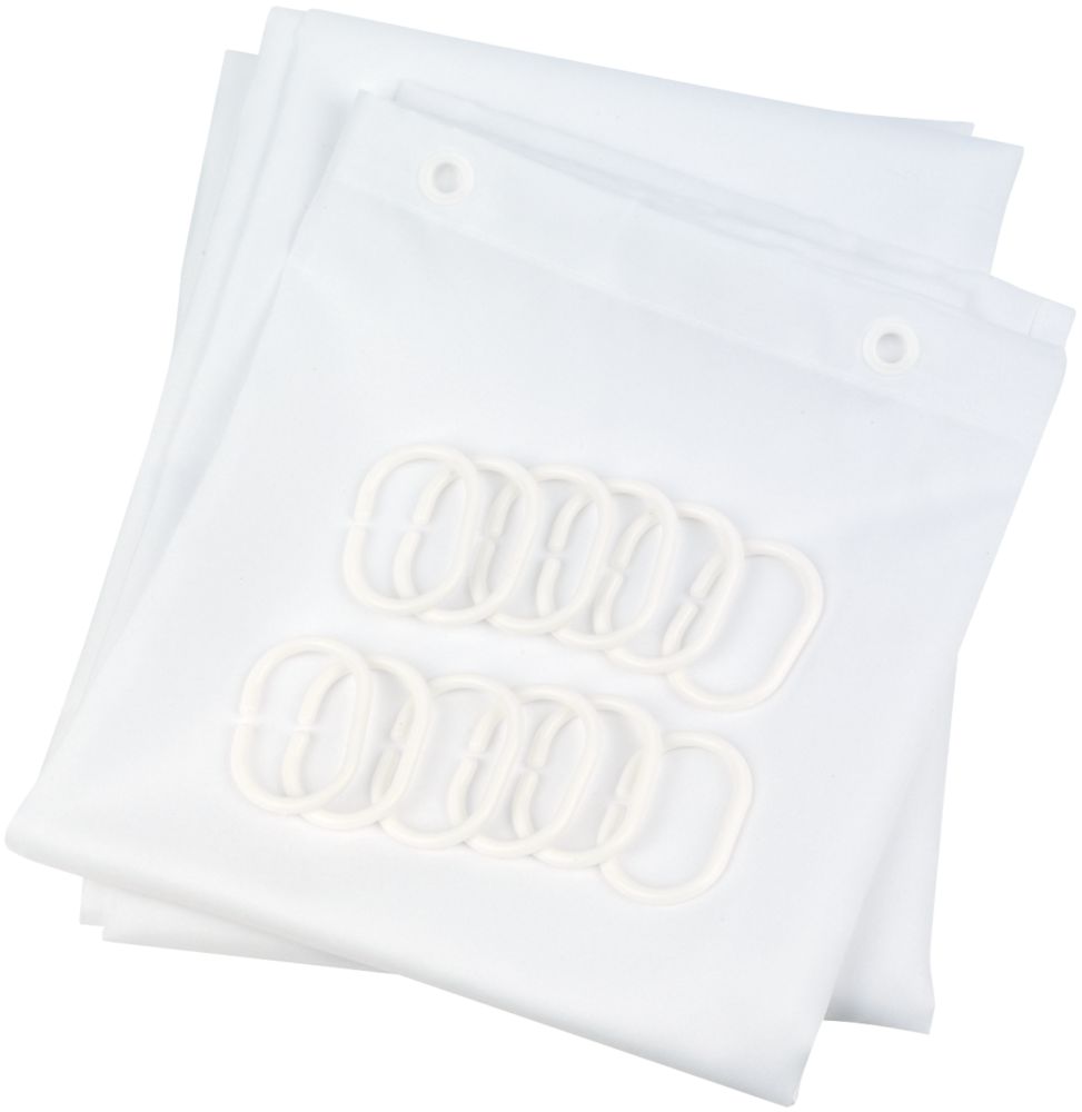 Essentials Shower Curtain & Rings White 1800mm x 1800mm - Screwfix