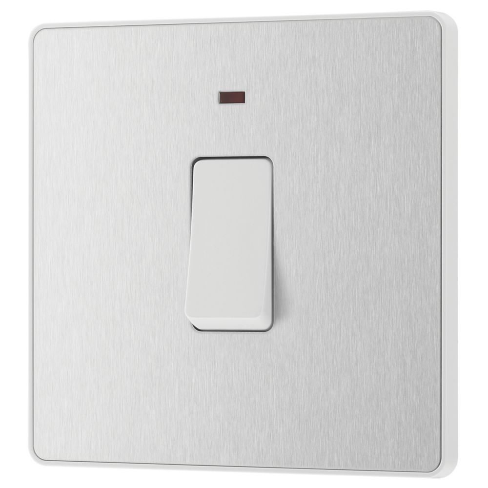 British General Evolve 20A 1-Gang DP Control Switch Brushed Steel with ...