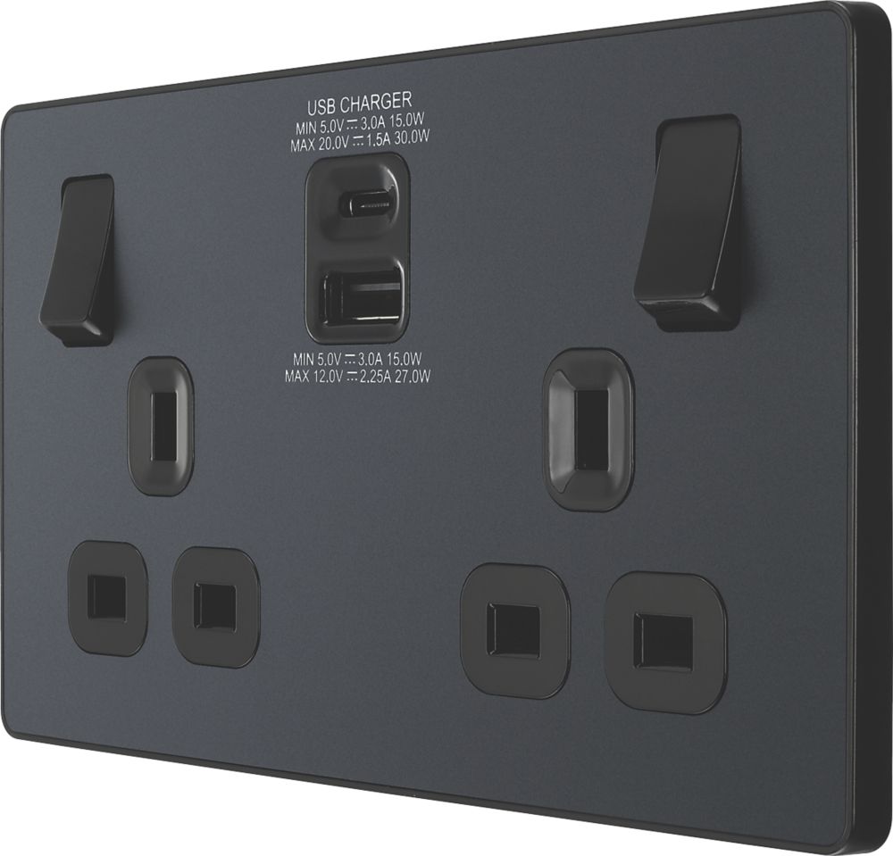 British General Evolve 13A 2-Gang SP Switched Socket + 3A 2-Outlet Type ...