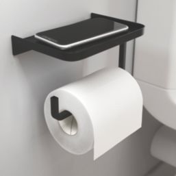 Elland Toilet Roll Holder With Shelf Black - Screwfix