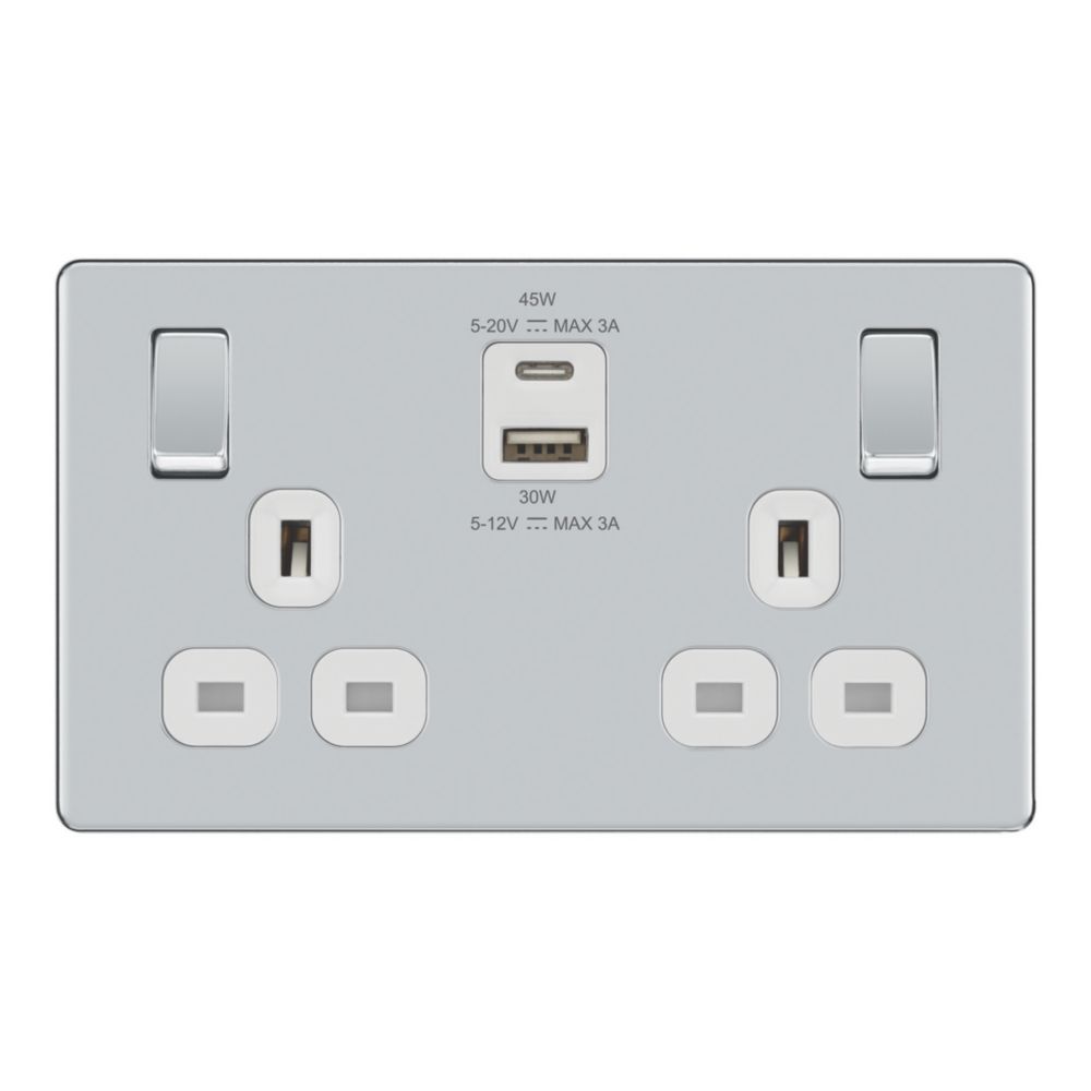 LAP 13A 2-Gang SP Switched Socket + 3A 45W 2-Outlet Type A & C USB ...