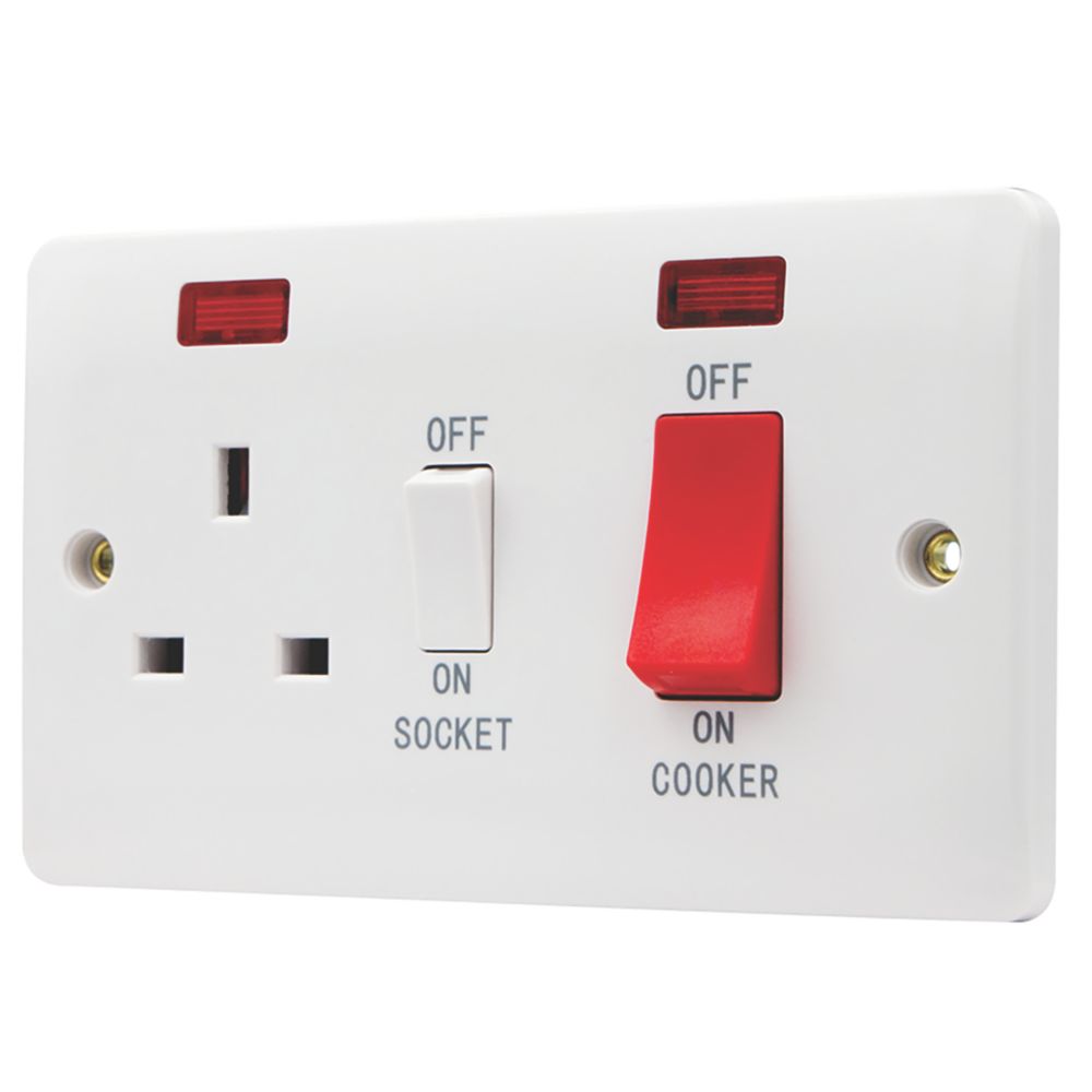 Vimark Pro 45A 2-Gang DP Cooker Switch & 13A DP Switched Socket White ...