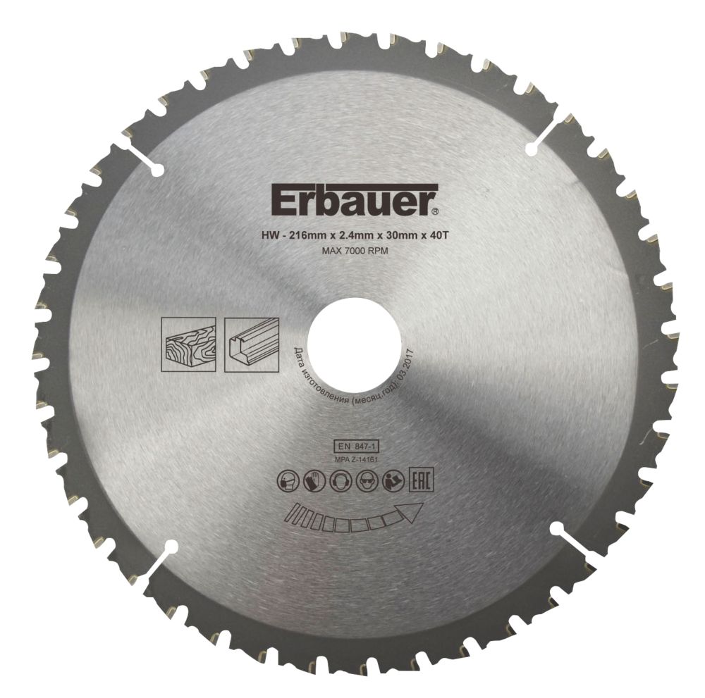 Erbauer Aluminium TCT Saw Blade 216mm x 30mm 40T - Screwfix
