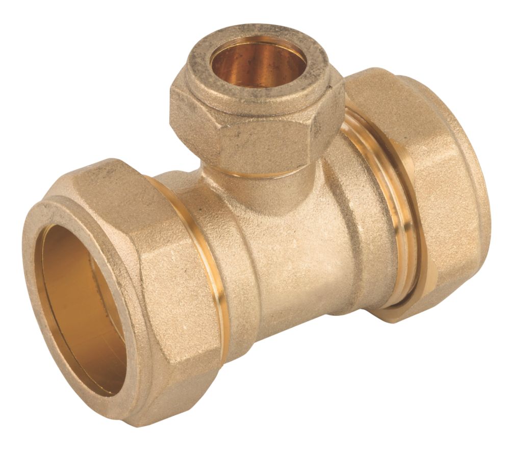 Midbrass Brass Compression Reducing Tee 1" x 1" x 1/2" - Screwfix
