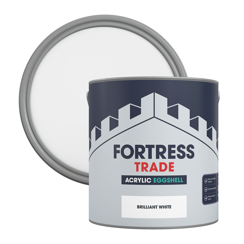Fortress Trade 2.5Ltr Brilliant White Acrylic Eggshell Emulsion Kitchen ...