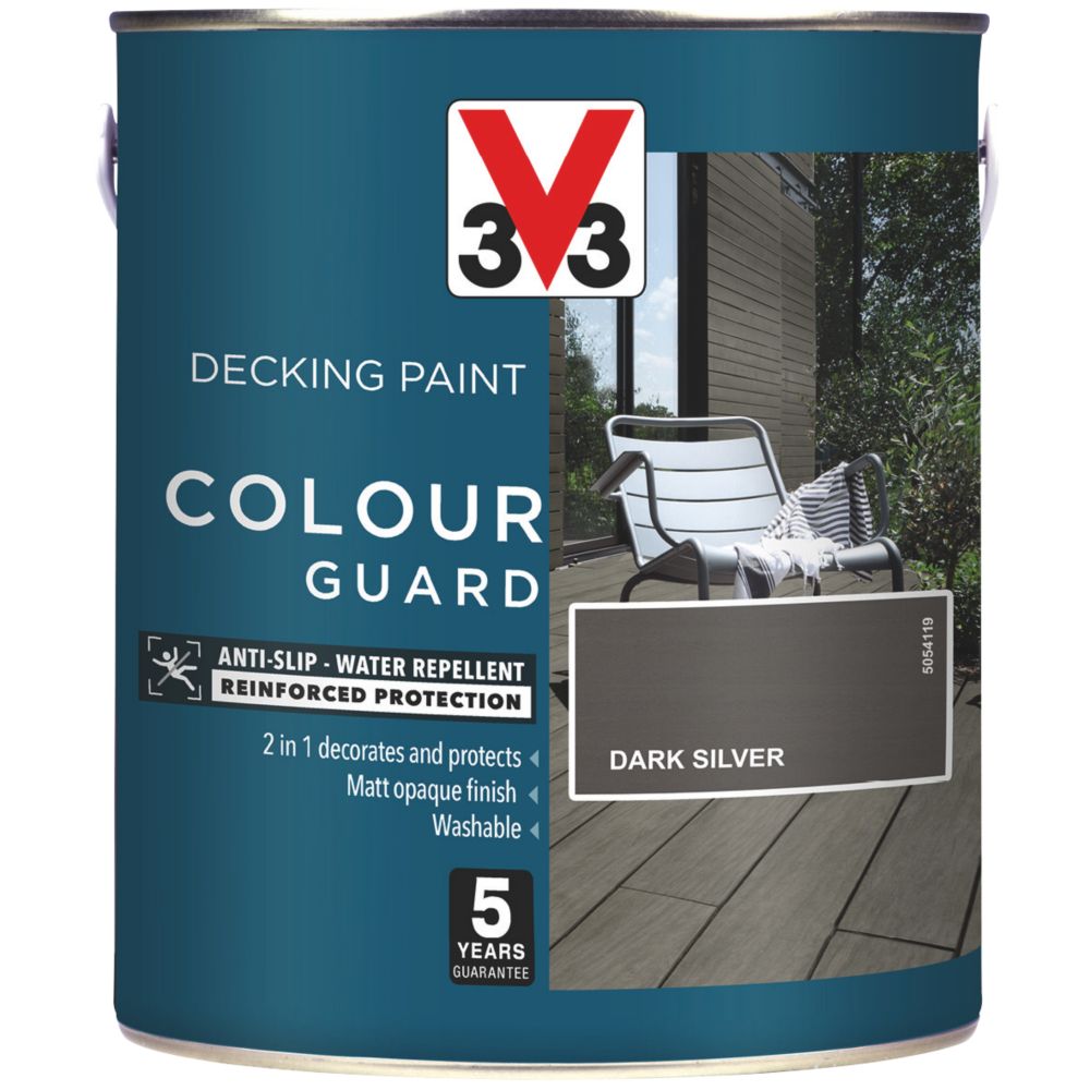 V33 Colour Guard 2.5Ltr Dark Silver Anti Slip Decking Paint - Screwfix