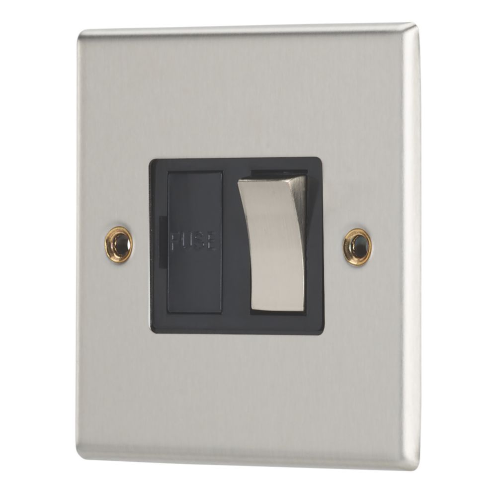 Contactum iConic 13A Switched Fused Spur Brushed Steel with Black ...