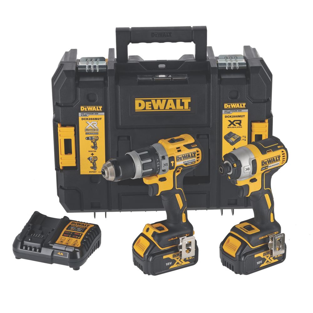 DEWALT DCK266M2T-GB 18V 2 x 4.0Ah Li-Ion XR Brushless Cordless Twin Pack - Screwfix