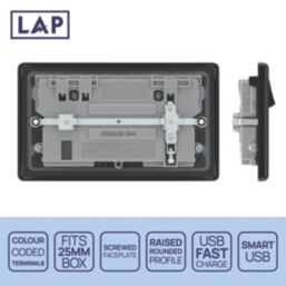 LAP 13A 2-Gang SP Switched Socket + 3A 22W 2-Outlet Type A & C USB ...
