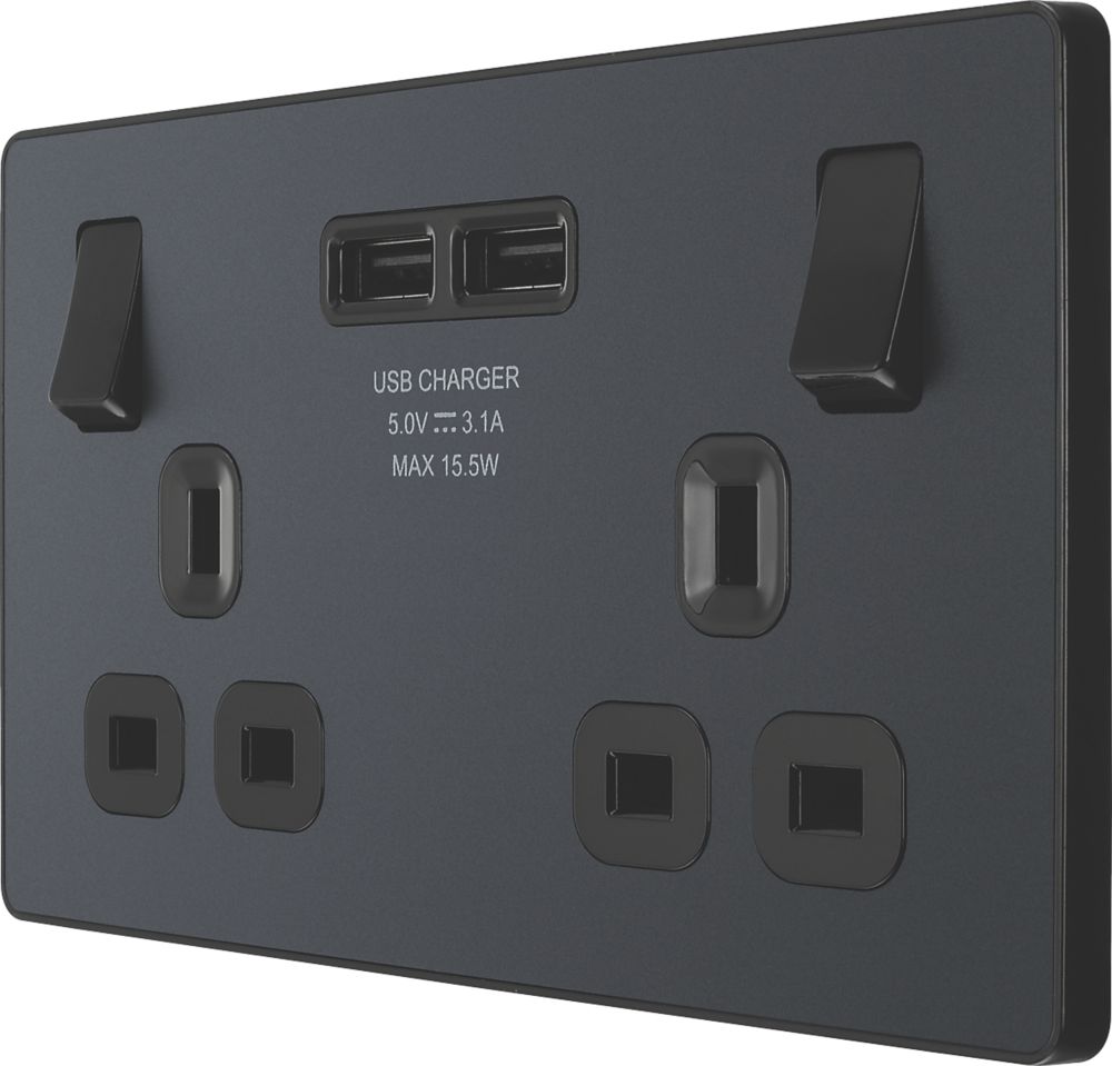 British General Evolve 13A 2-Gang SP Switched Socket + 3.1A 15.5W 2 ...