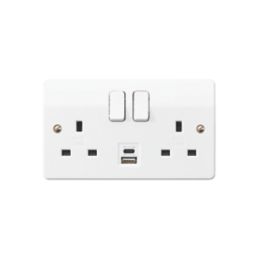 MK Logic Plus 13A 2-Gang DP Switched Socket + 3A 15.5W 2-Outlet Type A ...