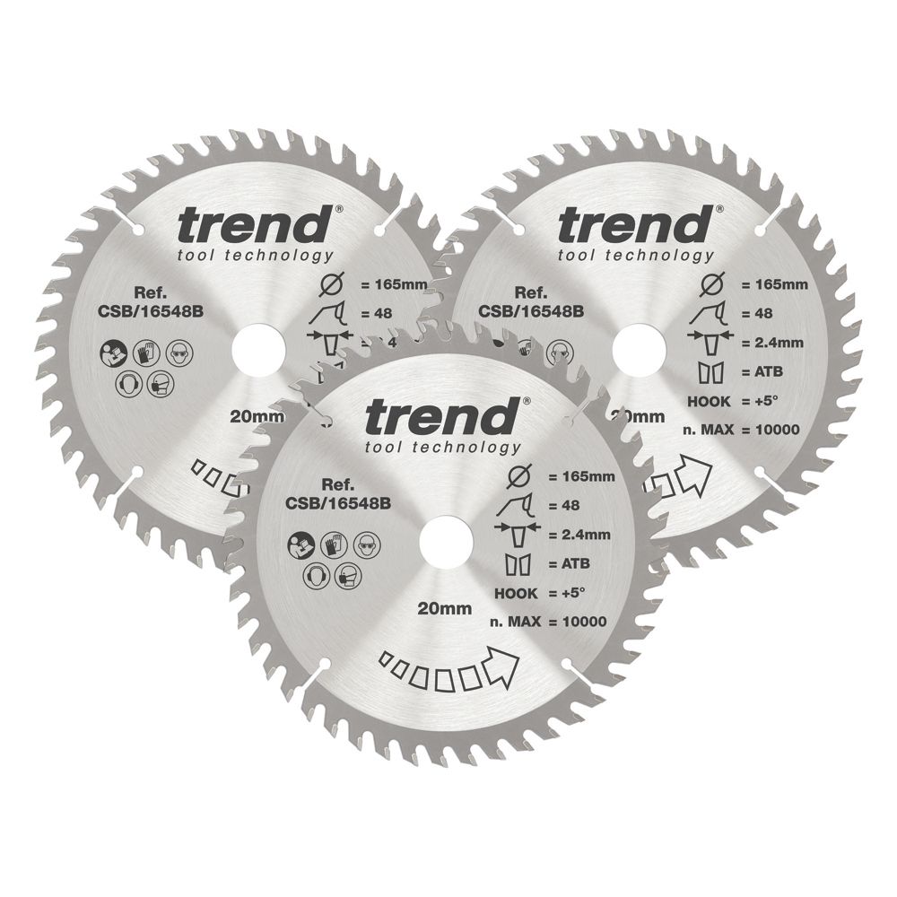 Trend CSB/165/3PK/A Wood TCT Circular Saw Blades 165mm x 20mm 48T 3 ...