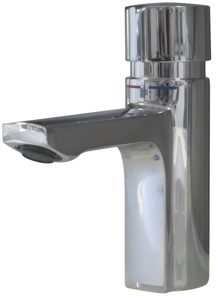 F5S-Mix Chrome 170mm Self-Closing Mono Basin Mixer Tap - Screwfix