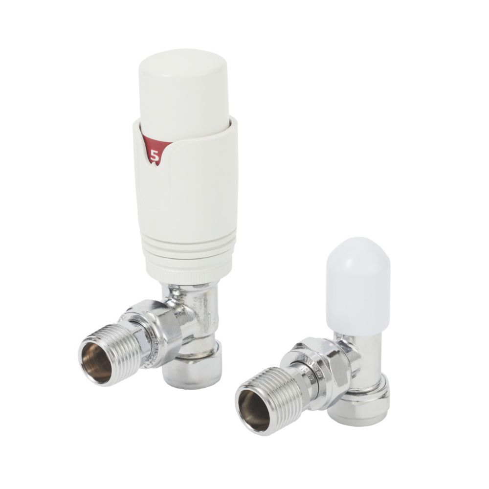 Flomasta 1/2" x 15mm White Angled & L/S Modern Thermostatic Radiator ...