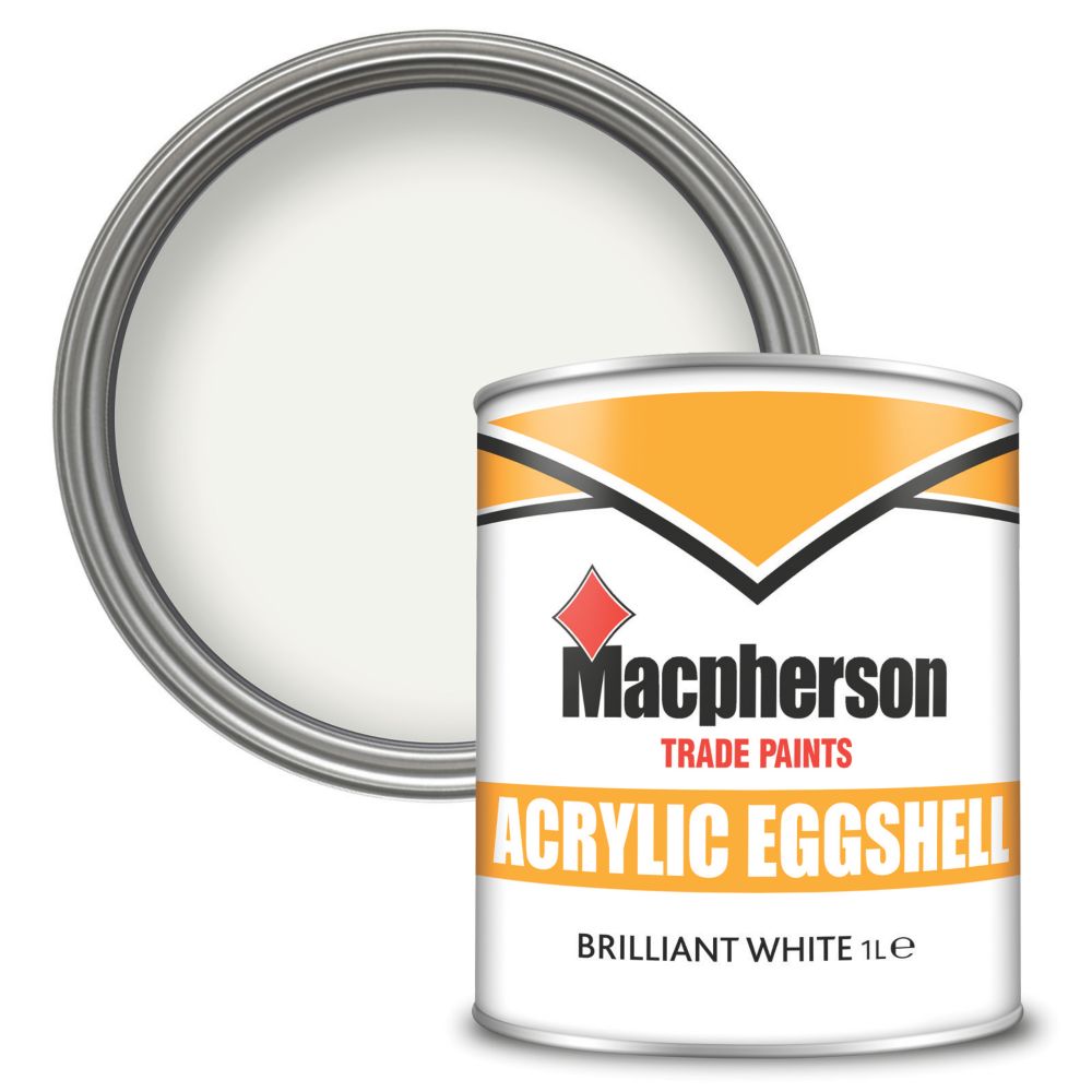 Macpherson 1Ltr Brilliant White Eggshell Emulsion Trim Paint - Screwfix