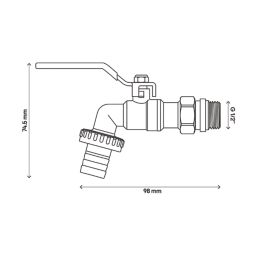 Flomasta Union Bib Cock 98mm H x 75 mm L 1/2" x 3/4" - Screwfix