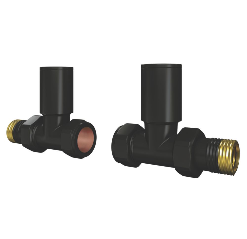 ETAL Rise Black Straight Manual Round Radiator Valves 15mm x 1/2" 2 ...