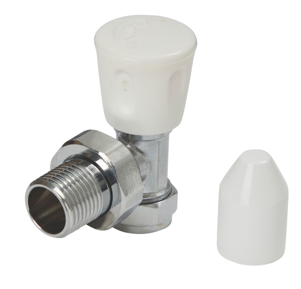 Flomasta 15mm x 21mm White/Chrome Angled Modern Manual Radiator Valve ...