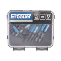 Erbauer 1/4" 50mm Hex Shank PZ2 Screwdriver Bits 15 Pack - Screwfix