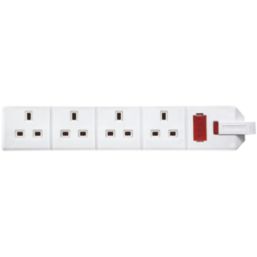 Masterplug 13A 4-Gang Fused Rewireable Socket with Neon White - Screwfix