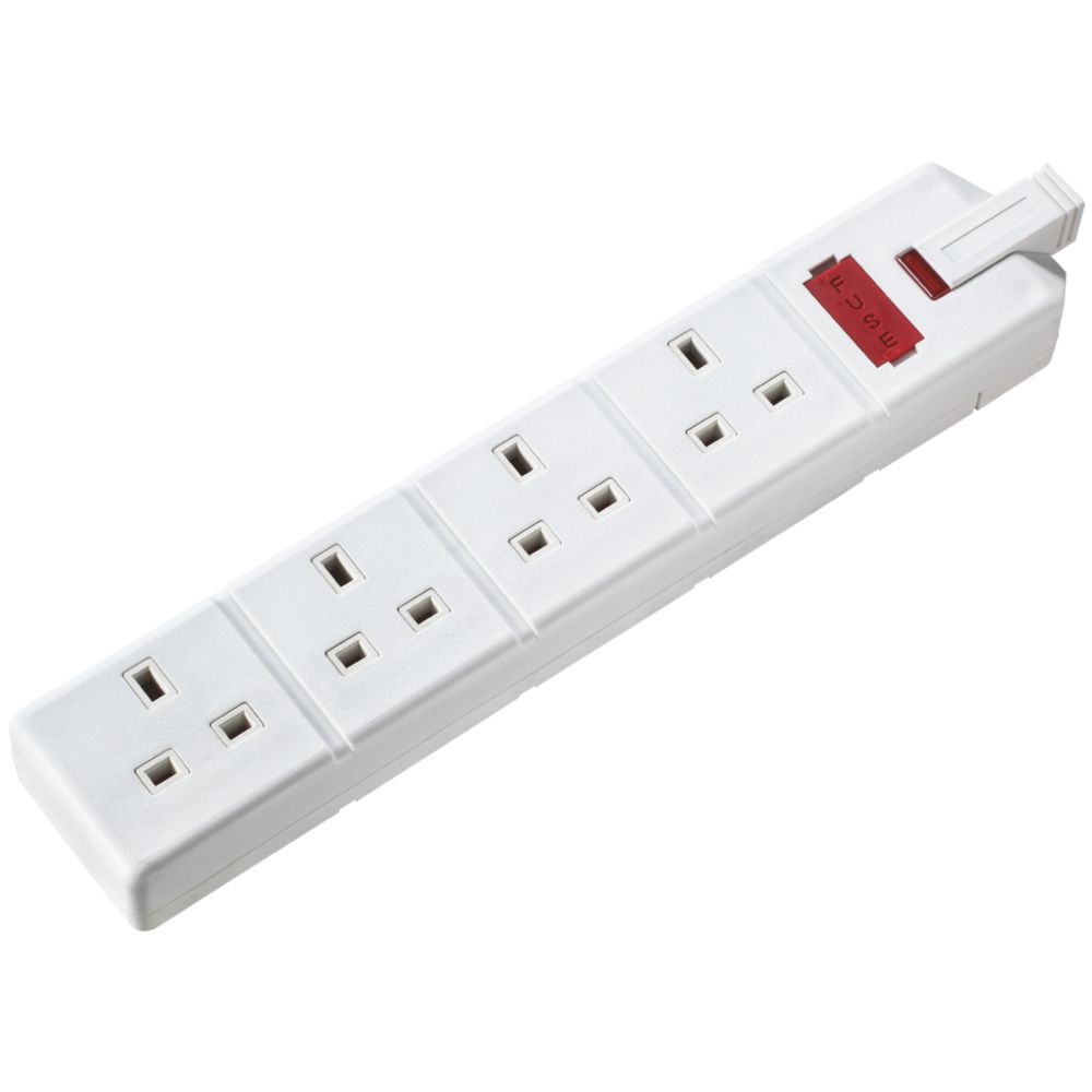 Masterplug 13A 4-Gang Fused Rewireable Socket with Neon White - Screwfix