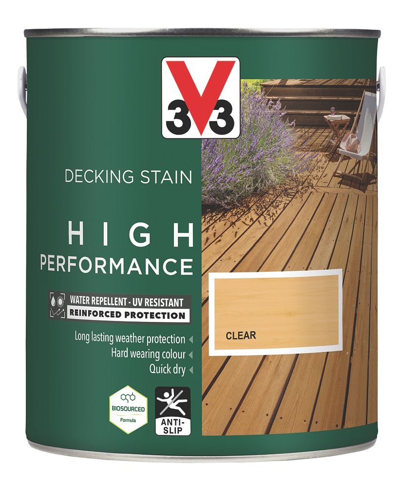 V33 High Performance 2.5Ltr Clear Anti Slip Decking Stain - Screwfix