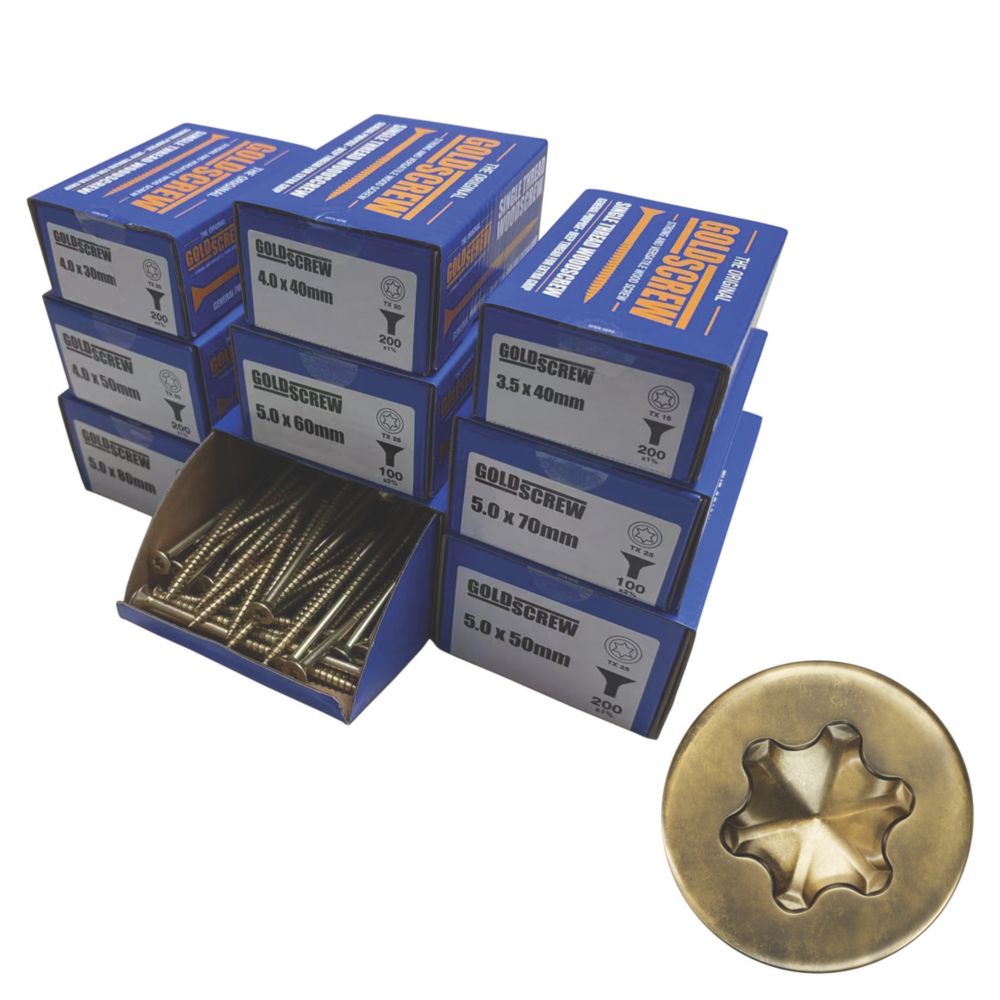 Goldscrew TX Double-Countersunk Screws Trade Pack 1400 Pcs - Screwfix
