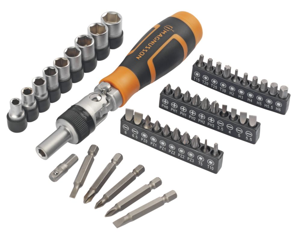 Magnusson Ratchet Screwdriver Bit Set 46 Pieces | Screwdrivers ...