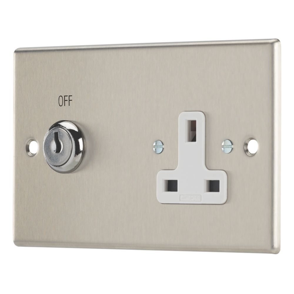 Contactum iConic 13A Key Switch 1-Gang 2-Pole Switched Socket Brushed ...