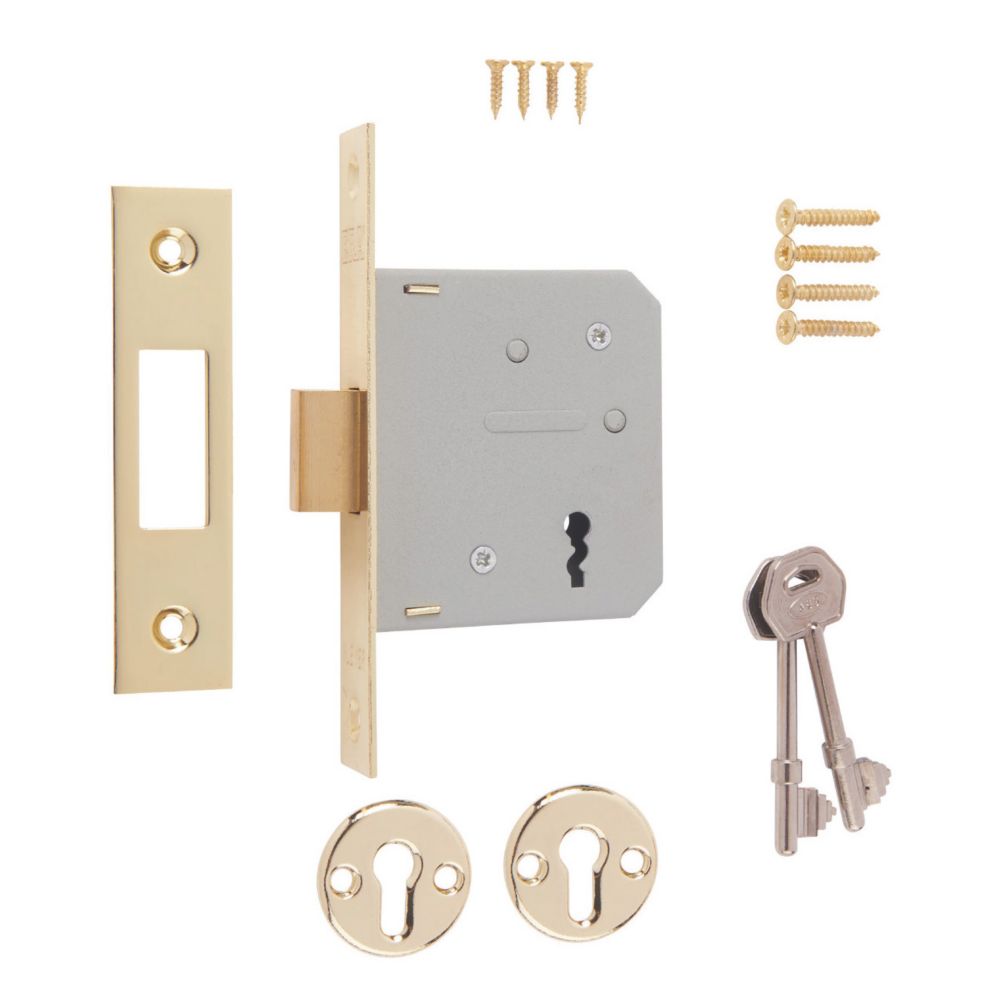 ERA 3 Lever Brass 3-Lever Mortice Deadlock 64mm Case - 44mm Backset ...