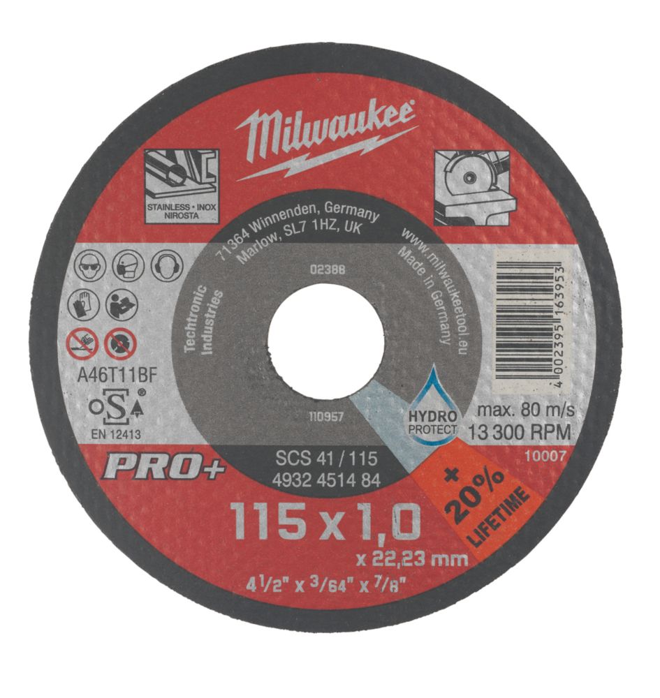 Milwaukee PRO+ Steel Cutting Discs 115mm (4 1/2") x 22.2mm 10 Pack ...