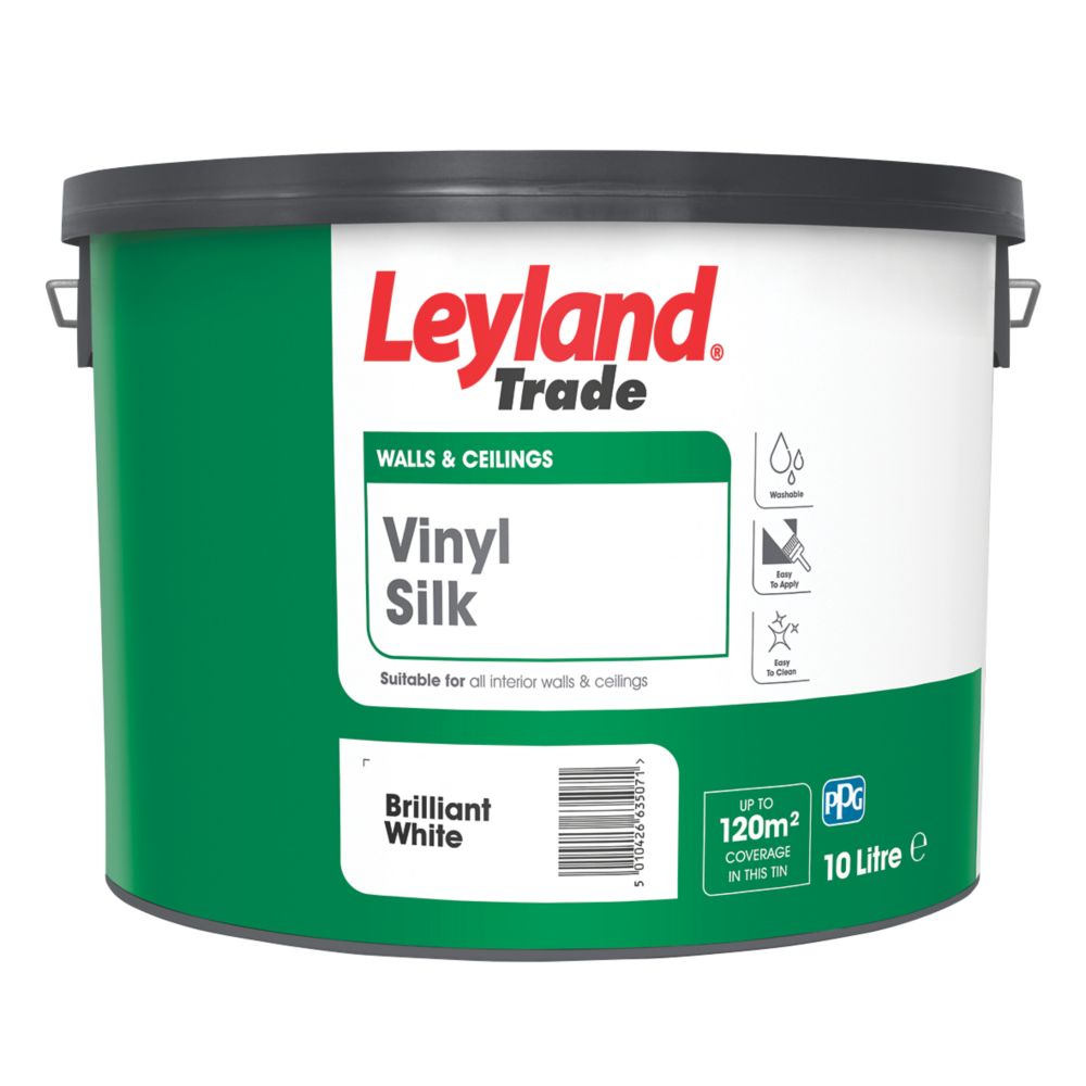Leyland Trade Vinyl Silk Brilliant White Emulsion Paint 10Ltr ...