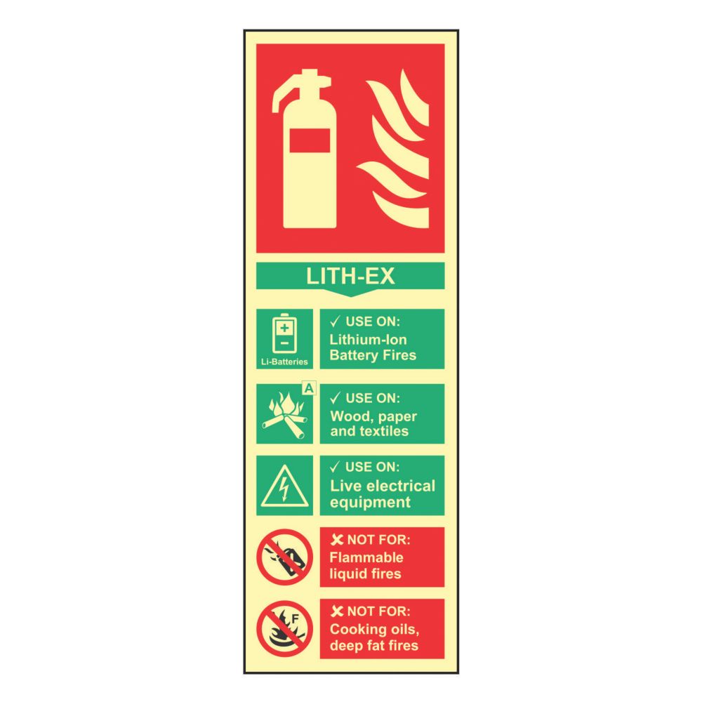 Essentials Photoluminescent "Fire Extinguisher Lithium-lon" Sign 300mm ...