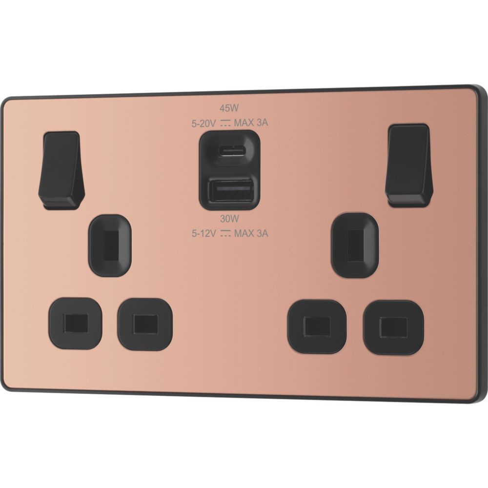 British General Evolve 13A 2-Gang SP Switched Socket + 3A 45W 2-Outlet ...