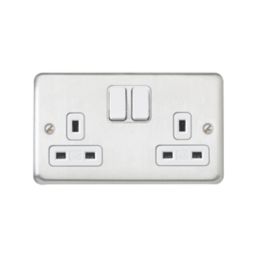 MK Contoura 13A 2-Gang DP Switched Plug Socket Grey with White Inserts ...