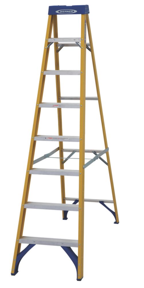Werner Fibreglass 2.2m 8 Step Swingback A Frame Step Ladder - Screwfix