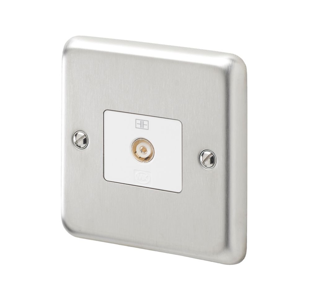 MK Contoura 1-Gang Coaxial TV / FM Socket Brushed Stainless Steel with ...