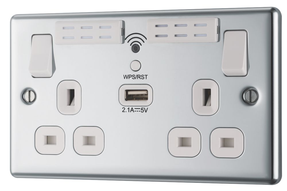 LAP 13A 2-Gang SP Switched Wi-Fi Extender Socket + 2.1A 10.5W 1-Outlet ...