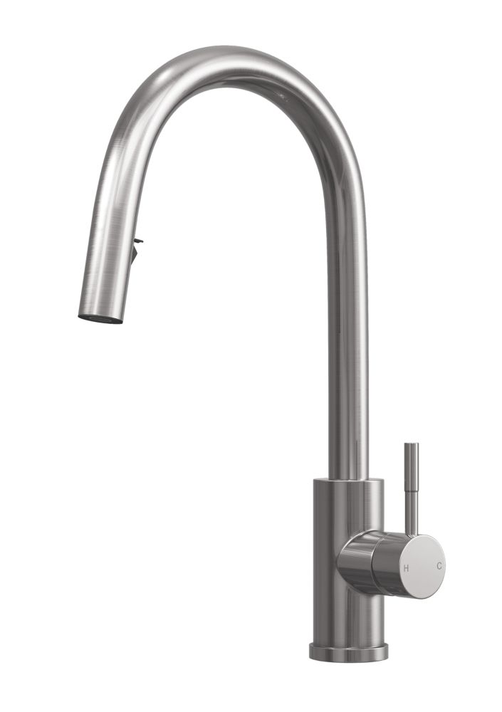 ETAL Velia Concealed Pull-Out Kitchen Mixer Tap Brushed Steel - Screwfix