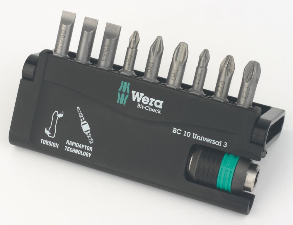 Wera Bit-Check 10 Universal 3 1/4" Hex Shank Mixed Bit Set 10 Pieces ...